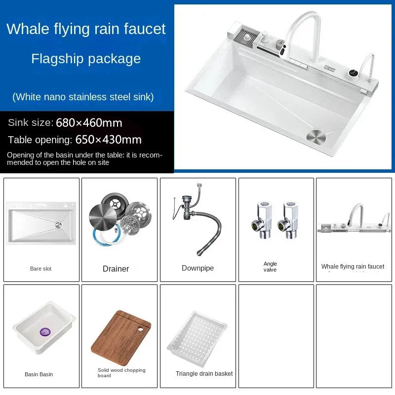 White flying rain waterfall sink integrated multi-functional large sin ...